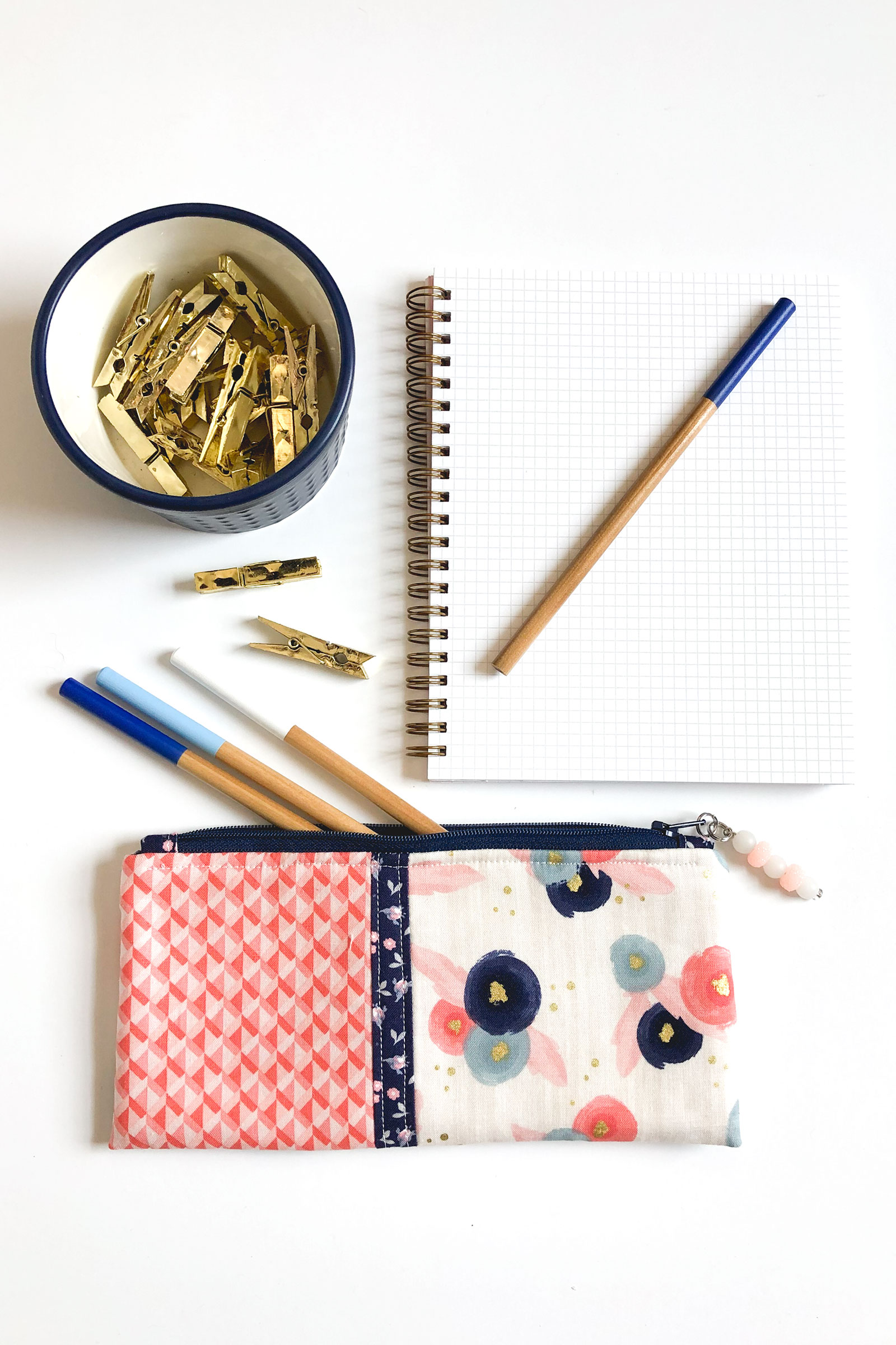 Color Block Zipper Pouch in Midnight Rose Fabric - Ameroonie Designs